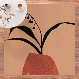 Bilderwelten Kork-Teppich modern schwarz weiss Blumen Korkmatte - Grafische Pflanzenwelt - Maigl&ouml;ckchen - Deko Wohnzimmer Schlafzimmer