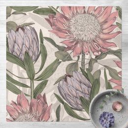 Bilderwelten Kork-Teppich Vintage grau Korkmatte - Florale Eleganz Protea - Pflanzen Wohnzimmer Schlafzimmer