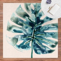 Bilderwelten Kork-Teppich Tropisch t&uuml;rkis originell Aquarell - Blaues tropisches Juwel - Pflanzen Wohnzimmer Schlafzimmer