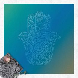 Bilderwelten Kork-Teppich Orientalisch blau Spirituell Korkmatte - Hamsa Hand Illustration Blau - Meditation Wohnzimmer Schlafzimmer