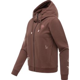Ragwear Damen Sweatjacke "Parya Embro"dunkelbraun, Gr. XS, Material: 95% Baumwolle, 5% Elasthan, Sweatjacken, Damen Zipper mit Stickereien