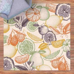 Bilderwelten Kork-Teppich Vintage bunt Kulinarisch Korkmatte - Frische Bunte Vintage Zitrusfr&uuml;chte Wei&szlig; - Obst K&uuml;che