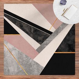 Bilderwelten Kork-Teppich Abstrakt schwarz weiss originell Aquarell - Schwarz Wei&szlig; Geometrie mit Gold - Geometrisch Wohnzimmer Schlafzimmer