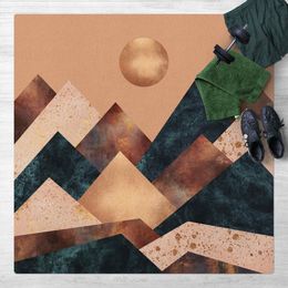Bilderwelten Kork-Teppich Abstrakt gold originell Aquarell - Geometrische Berge Bronze - Deko Wohnzimmer Schlafzimmer