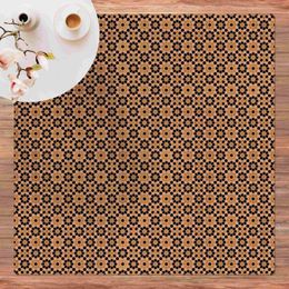 Bilderwelten Kork-Teppich Illustration schwarz Fliesenoptik - Orientalisches Muster mit goldenen Bl&uuml;ten - Deko Wohnzimmer Schlafzimmer