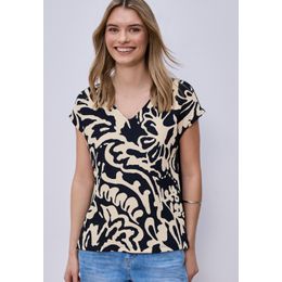 Shirttop Street One, Damen, Gr. 36, beige (shadowed navy), Jersey, Obermaterial: 95% Viskose, 5% Elasthan, bedruckt, regular fit normal, V-Ausschnitt, Tops Shirttop, mit All-Over Print