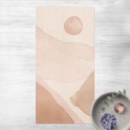 Bilderwelten Kork-Teppich Abstrakt beige Korkmatte - Aquarell Landschaft Sonnenberge - Deko Wohnzimmer Schlafzimmer