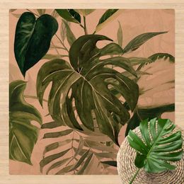 Bilderwelten Kork-Teppich Tropisch gr&uuml;n Aquarell - Aquarell Tropisches Arrangement mit Monstera - Pflanzen Wohnzimmer Schlafzimmer