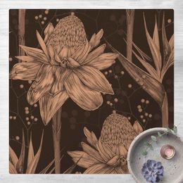 Bilderwelten Kork-Teppich Vintage grau Blumen Korkmatte - Florale Eleganz Vintage Strelitzie - Retro Wohnzimmer Schlafzimmer