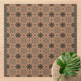 Bilderwelten Kork-Teppich Illustration blau Fliesenoptik - Geometrischer Fliesenmix Kreuz Blaugrau - Deko Wohnzimmer Schlafzimmer