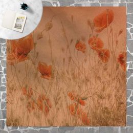Bilderwelten Kork-Teppich Motiv beige Korkmatte - Mohnblumen und Gr&auml;ser im Feld - Mohn Wohnzimmer Schlafzimmer