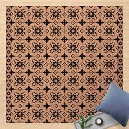 Bilderwelten Kork-Teppich Illustration schwarz weiss Fliesenoptik - Geometrischer Fliesenmix Blume Schwarz - Deko Wohnzimmer Schlafzimmer