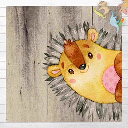 Bilderwelten Kork-Teppich Illustration grau Aquarell - Aquarell Igel auf Holz - Deko Kinderzimmer Baby M&auml;dchen Jungen