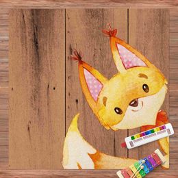 Bilderwelten Kork-Teppich Illustration orange Aquarell - Aquarell Fuchs auf Holz - Deko Kinderzimmer Baby M&auml;dchen Jungen