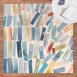 Bilderwelten Kork-Teppich modern blau originell Aquarell - Flie&szlig;ende Aquarellbalken - Geometrisch Wohnzimmer Schlafzimmer