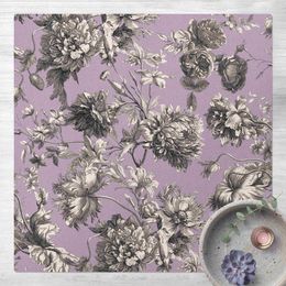 Bilderwelten Kork-Teppich Vintage violett Blumen Korkmatte - Floraler Kupferstich Grauflieder - Retro Wohnzimmer Schlafzimmer