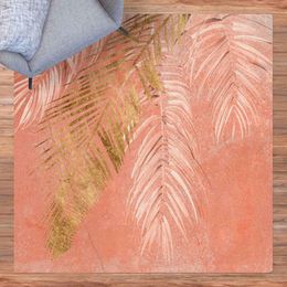 Bilderwelten Kork-Teppich Tropisch rosa originell Korkmatte - Palmenbl&auml;tter Rosa und Gold I - Deko Wohnzimmer Schlafzimmer