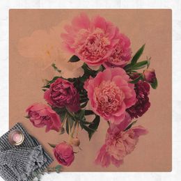 Bilderwelten Kork-Teppich Shabby rosa Blumen Korkmatte - Pfingstrosen Shabby Rosa Wei&szlig; - Rose Wohnzimmer Schlafzimmer