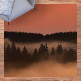Bilderwelten Kork-Teppich Motiv schwarz Wald Korkmatte - Vertr&auml;umter Waldnebel - B&auml;ume Wohnzimmer Schlafzimmer