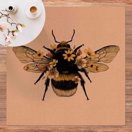 Bilderwelten Kork-Teppich Illustration gelb Tiere Korkmatte - Illustration florale Hummel - Insekten Wohnzimmer Schlafzimmer