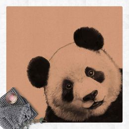 Bilderwelten Kork-Teppich modern schwarz weiss Tiere Aquarell - Illustration Panda Schwarz Wei&szlig; Malerei - B&auml;r Wohnzimmer Schlafzimmer