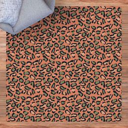 Bilderwelten Kork-Teppich modern pastell Tiere Korkmatte - Leopardenmuster in Pastell Rosa und Blau - Katze Wohnzimmer Schlafzimmer