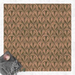 Bilderwelten Kork-Teppich Vintage t&uuml;rkis Korkmatte - Vintage Muster Art Deco B&ouml;gen - Geometrisch Wohnzimmer Schlafzimmer