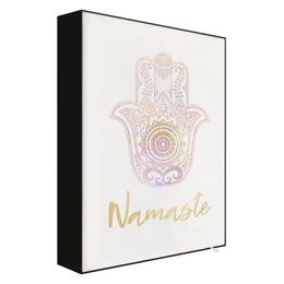 Bilderwelten Akustik-Wechselbild Hamsa Hand Illustration Namaste gold rosa