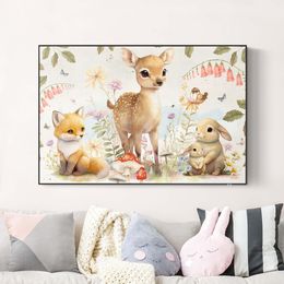 Akustik-Wechselbild Fuchs Rehkitz und Hase auf Blumenwiese