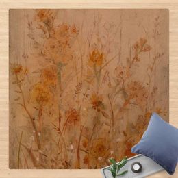Bilderwelten Kork-Teppich Tropisch gelb Blumen Aquarell - Gelbe Wilde Blumenwiese - Blumenwiese Wohnzimmer Schlafzimmer