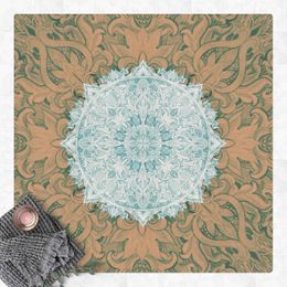 Bilderwelten Kork-Teppich modern t&uuml;rkis originell Aquarell - Mandala Aquarell Ornament t&uuml;rkis - Ornamente Wohnzimmer Schlafzimmer