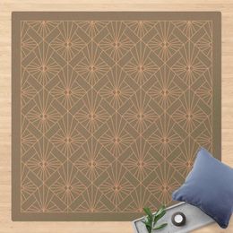 Bilderwelten Kork-Teppich Vintage blau Korkmatte - Art Deco Strahlen Muster mit Rahmen - Geometrisch Wohnzimmer Schlafzimmer