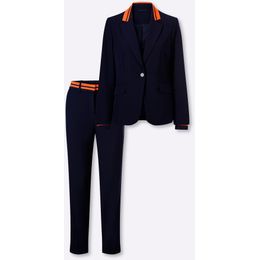 Heine Damen Hosenanzugmarine, orange, Gr. 46, 77% Polyester, 20% Viskose, 3% Elasthan, Anz&uuml;ge