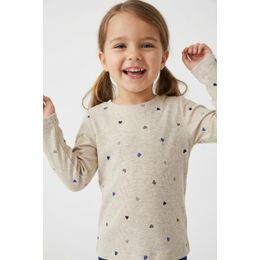 name it M&auml;dchen Langarmshirt "NMFNUTTI LS TOP NOOS"peyote melange aop:hearts, Gr. 104, bedruckt, Feinripp, Obermaterial: 57% Baumwolle, 38% Modal, 5%