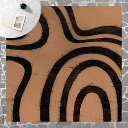 Bilderwelten Kork-Teppich Vintage schwarz weiss originell Korkmatte - Gemalte Schwarze Wellen - Geometrisch Wohnzimmer Schlafzimmer