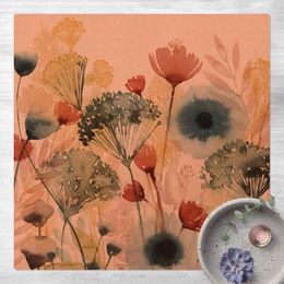Bilderwelten Kork-Teppich Landhaus weiss Blumen Aquarell - Wildblumen im Sommer I - Deko Wohnzimmer Schlafzimmer