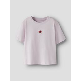 name it M&auml;dchen T-Shirt "NMFVICTORIA SS NREG TOP"lavender fog detail:ladybug embroidery, Gr. 110, unifarben, Jersey, Obermaterial: 100% Baumwolle,