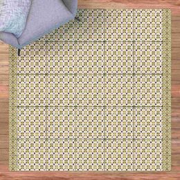 Bilderwelten Kork-Teppich Illustration gr&uuml;n Fliesenoptik - Marokkanische Fliesen Gr&uuml;ne Bl&uuml;tenbl&auml;tter mit Bord&uuml;re - Deko Wohnzimmer Schlafzimmer