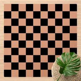 Bilderwelten Kork-Teppich Illustration schwarz weiss Mosaik - Geometrisches Muster Schachbrett Schwarz Wei&szlig; - Deko Wohnzimmer Schlafzimmer
