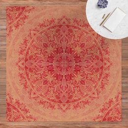 Bilderwelten Kork-Teppich modern pink originell Aquarell - Mandala Aquarell Ornament Muster pink - Ornamente Wohnzimmer Schlafzimmer