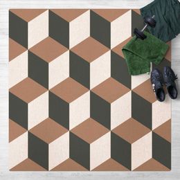 Bilderwelten Kork-Teppich Illustration blau Fliesenoptik - Geometrischer Fliesenmix W&uuml;rfel Blaugrau - Deko Wohnzimmer Schlafzimmer