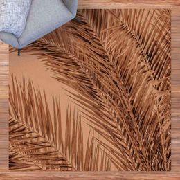 Bilderwelten Kork-Teppich Tropisch braun Natur Korkmatte - Bronzefarbene Palmenwedel - Palme Wohnzimmer Schlafzimmer