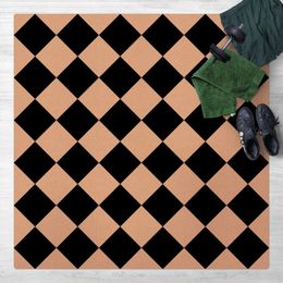Bilderwelten Kork-Teppich Illustration schwarz weiss Korkmatte - Geometrisches Muster gedrehtes Schachbrett Schwarz Wei&szlig; - Geometrisch Wohnzimmer Schlafzimmer