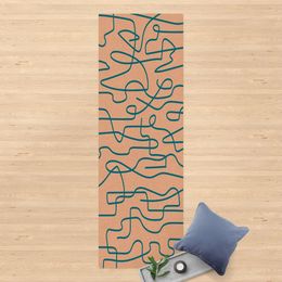Bilderwelten Kork-Teppich Line Art blau Korkmatte - Abstrakter Linienfluss Blau - Streifen Wohnzimmer Schlafzimmer