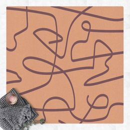 Bilderwelten Kork-Teppich Line Art violett Korkmatte - Abstrakter Linienfluss Flieder - Streifen Wohnzimmer Schlafzimmer