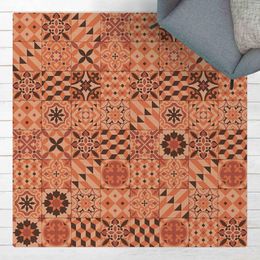 Bilderwelten Kork-Teppich Illustration orange Fliesenoptik - Geometrischer Fliesenmix Orange - Deko Wohnzimmer Schlafzimmer