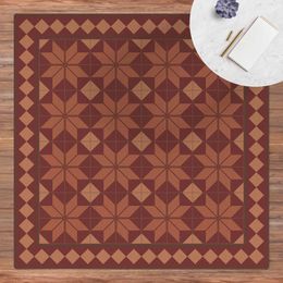 Bilderwelten Kork-Teppich modern rot Fliesenoptik - Geometrische Fliesen Sternblume Altrosa mit Bord&uuml;re - Geometrisch Wohnzimmer Schlafzimmer