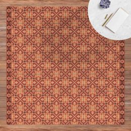 Bilderwelten Kork-Teppich Illustration orange Fliesenoptik - Geometrischer Fliesenmix Herzen Orange - Deko Wohnzimmer Schlafzimmer