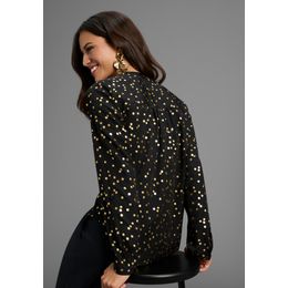 Laura Scott Damen Langarmbluse, schwarz, Gr. 42, Glitzermuster, Web, Obermaterial: 100% Polyester, Blusen, figurumspielende Passform, aus leichtem