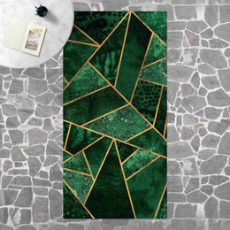 Bilderwelten Kork-Teppich Abstrakt gr&uuml;n originell Aquarell - Dunkler Smaragd mit Gold - Geometrisch Wohnzimmer Schlafzimmer